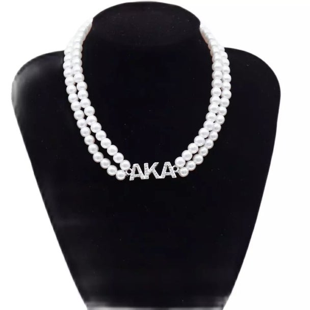 AKA DOUBLE STRAND Pearl Necklace With Symbols | Karon's Kreations