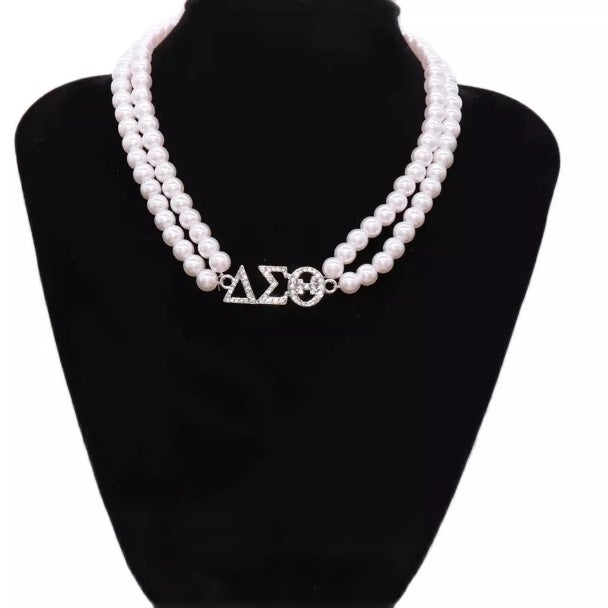 DST Double strand Pearl Necklace w/ Greek Symbols | Karon's Kreations